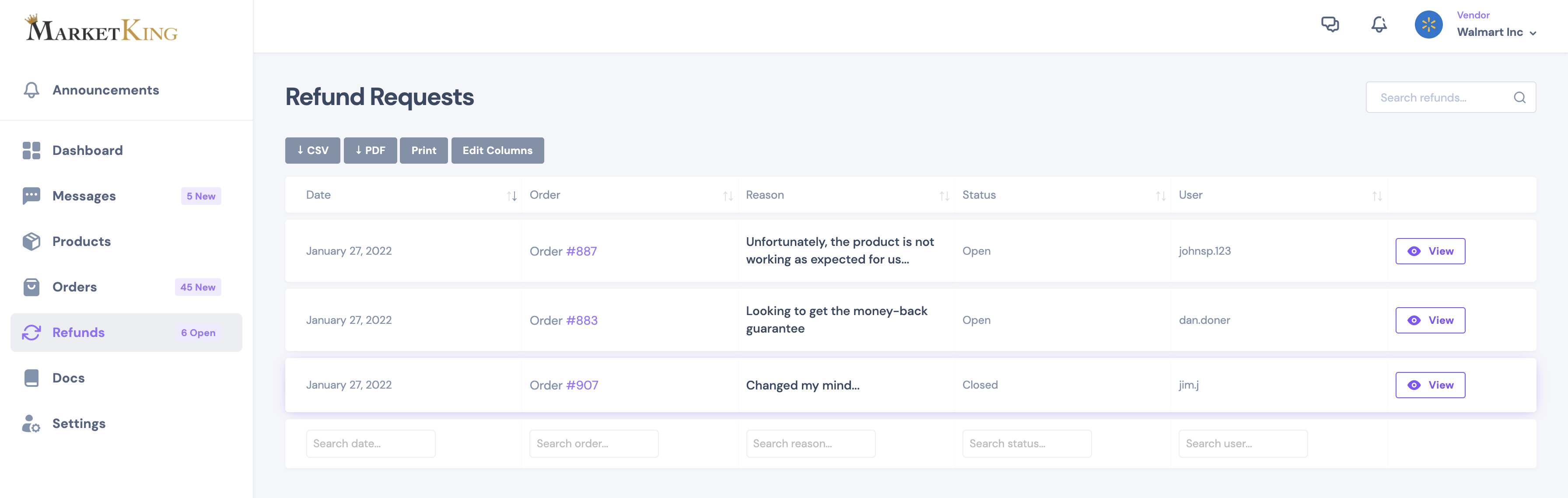 Refund Requests - MarketKing