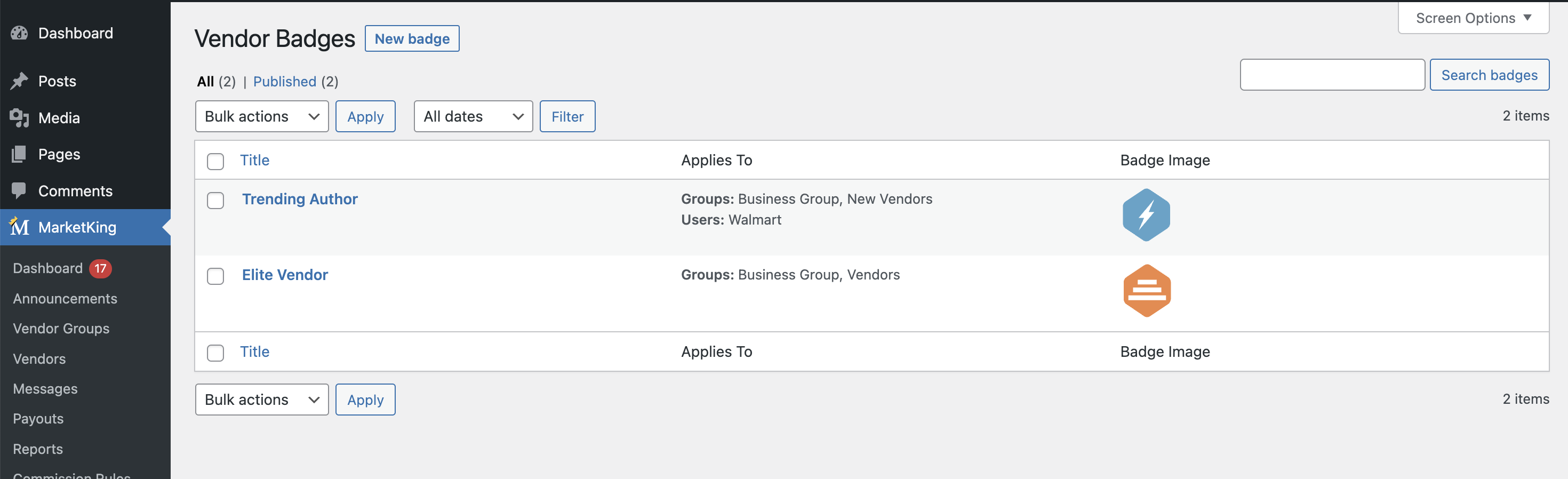 Vendor Badges & Achievements - MarketKing